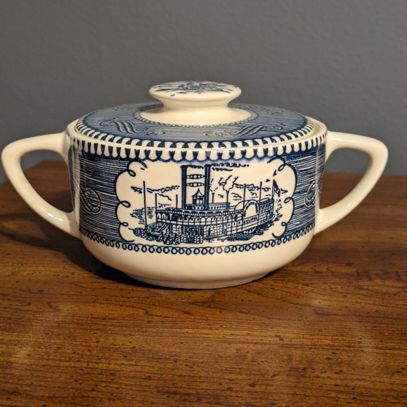 Vintage | Dining | Vintage Blue Currier Ives Sugar Bowl With Lid ...